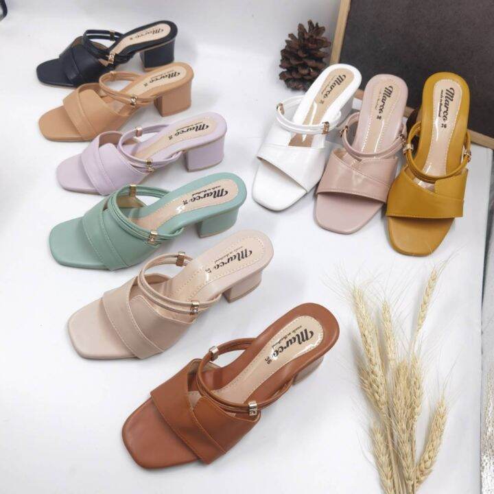 รองเท้าส้นสูง แบรนด์ Marco รุ่น A1035 รองเท้าส้นสูง 2 นิ้ว แบบซ้อนทับ ...