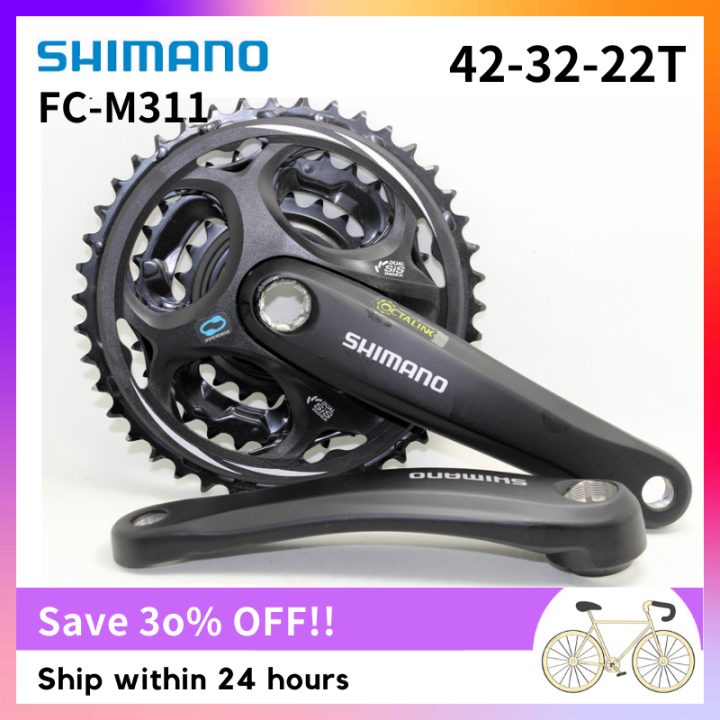 Shimano FC-M311จานหน้าแบบสี่เหลี่ยม,ชุดจานหน้าจักรยานเสือภูเขา Spline 6/7/8ความเร็ว42-32-22T 170 ...