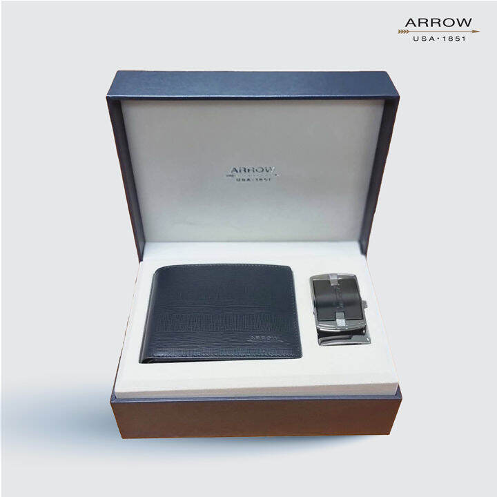 ARROW Gift Set เข็มขัดหนัง + กระเป๋าสตางค์สีน้ำตาล หนังแท้ (MYCG202 ...