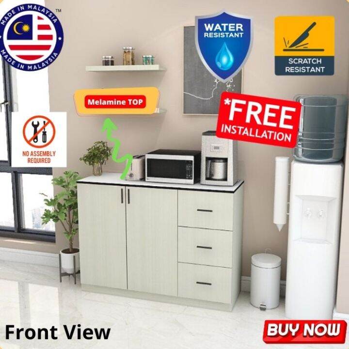 ROAM Kitchen Cabinet 2 Door 3 Drawer Melamine Top Almari Dapur Kabinet ...