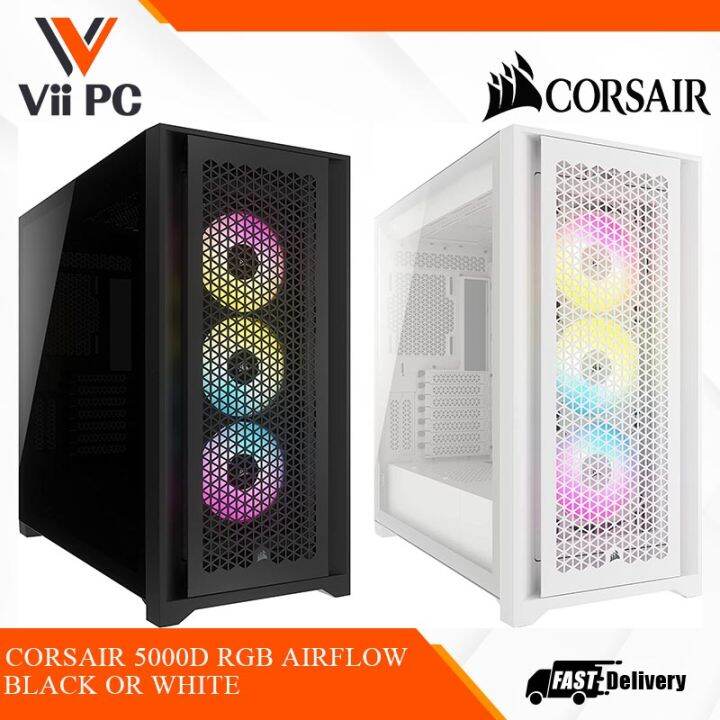 Corsair iCUE 5000D RGB Airflow Mid-Tower Case - 3X AF120 RGB Elite Fans ...