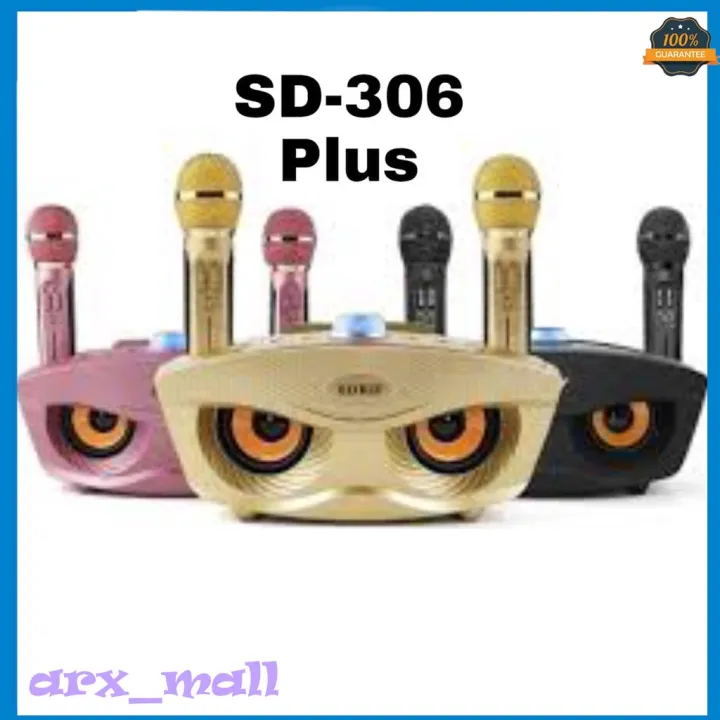 SDRD SD-306 Plus Wireless Bluetooth Dual Microphone Karaoke Portable 3D Stereo Speaker mic ...