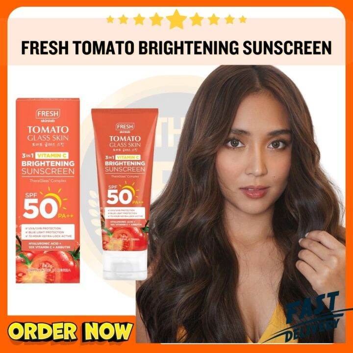 FRESH TOMATO GLASS SKIN 3 IN 1 VITAMIN C BRIGHTENING SUNSCREEN SPF50 ...