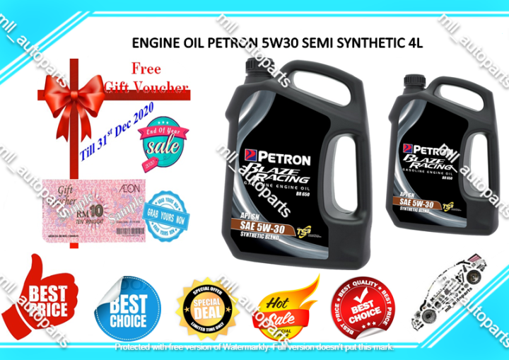 PETRON SYNTHETIC BLEND BLAZE RACING ENGINE OIL SAE 5W30 4 LITER | Lazada