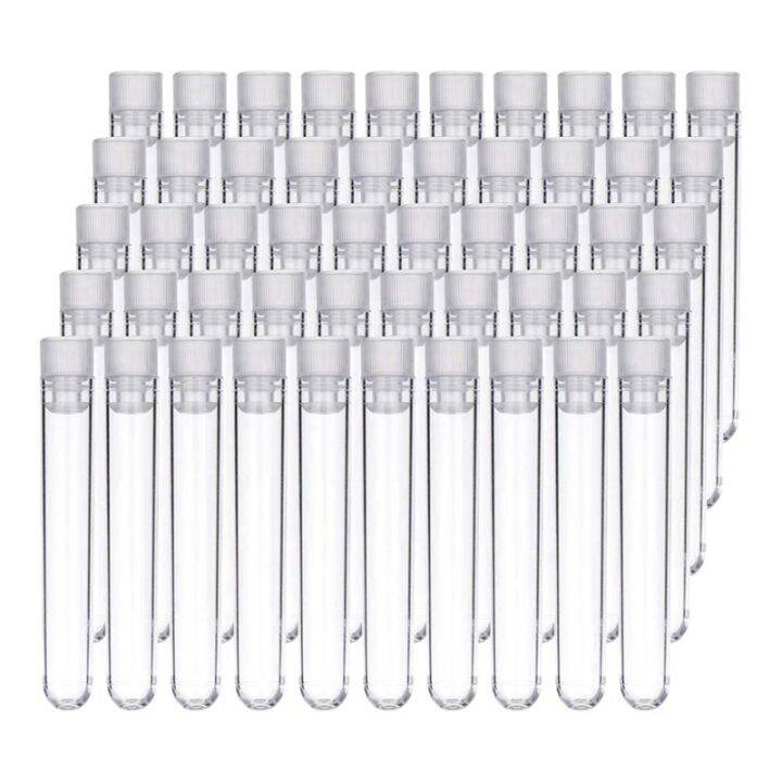 100Pcs Clear Plastic Test Tubes with White Screw Caps Sample Containers ...