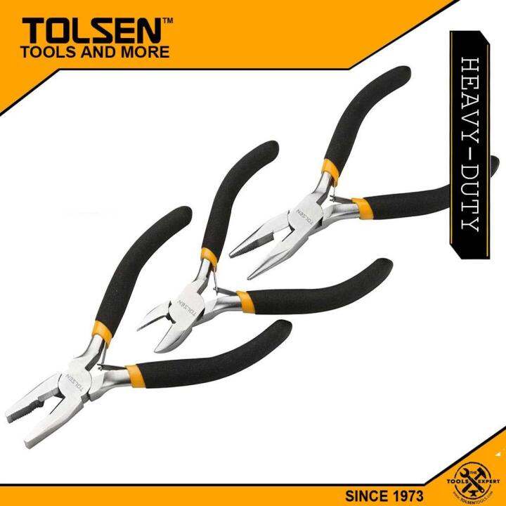 TOLSEN 3pcs Mini Plier Set (4.5") 10038 Combination,Long Nose and Diagonal Cutting Pliers ...