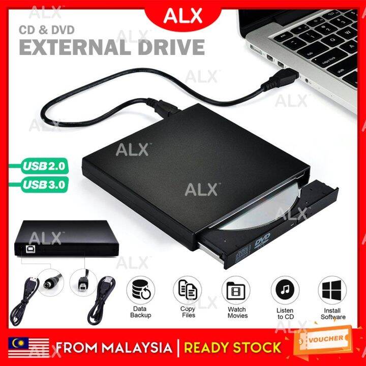 LX CD DVD Driver External Drive Player USB 2.0 Slim Portable Optical ...