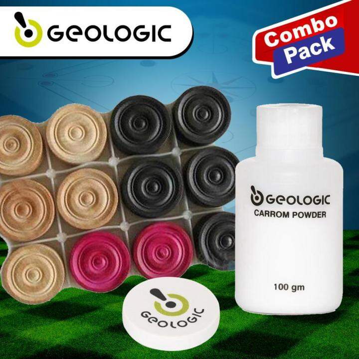 Combo Pack- Geologic - Carrom Board Powder 100Gms - Coins & Striker ...