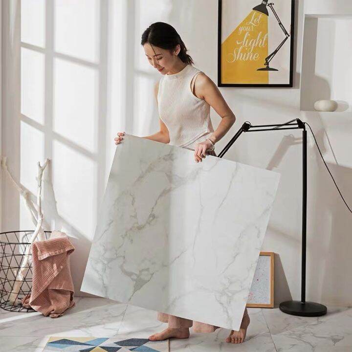 STICKER LANTAI PVC 8PCS Marble Tile Vinyl Flooring Easy Peel and Stick ...