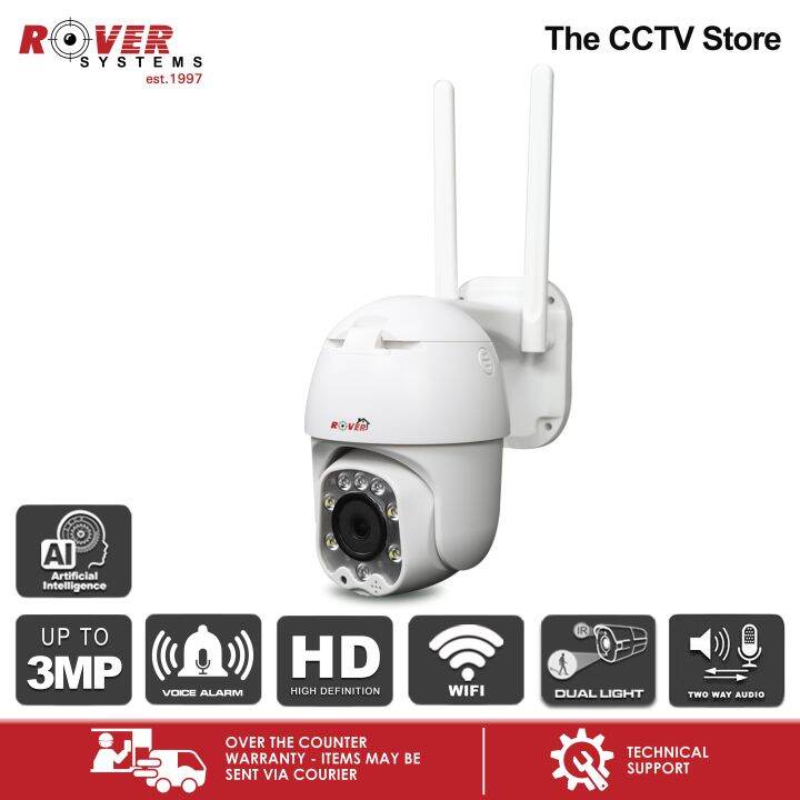 Rover Systems 3MP Smart Pan Tilt Wireless Indoor/Outdoor Two Way Audio ...