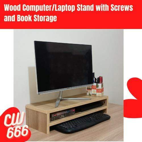 【in stock】 Wood Computer/Laptop Stand with Screws and Book Storage ...