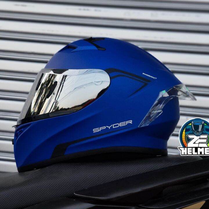 SPYDER PHOENIX+ V2 PD (Matte Blue) FULL FACE - SINGLE VISOR (with FREE ...