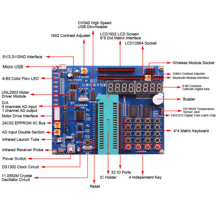 C51 Microcontroller Development Board Learning Experiment Board USB Programmable STC89C52 MCU ...