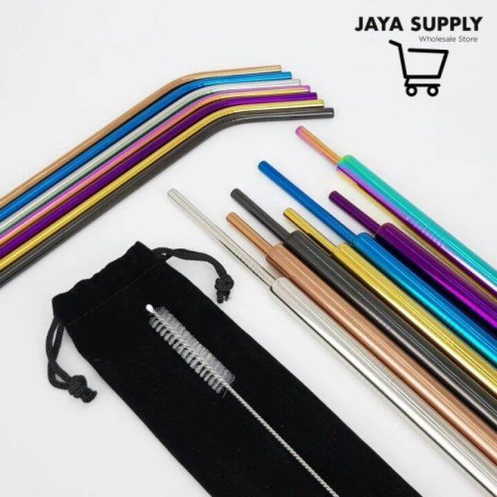 Sedotan 3 in 1 Stainless Bisa Di Cuci Besi Metal dengan sikat Pipet ...