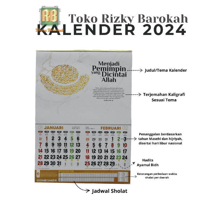 Kalender Kaligrafi Tahun 2024 Penanggalan Tahun Masehi Dan Hijriyah