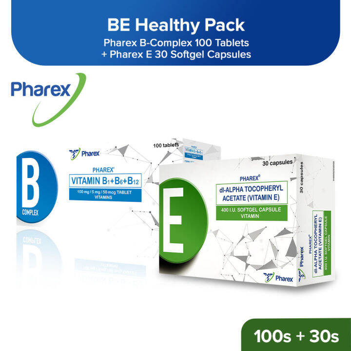 Bundle: Pharex B-Complex 100 Tablets + Pharex E 30 Softgel Capsules (BE ...