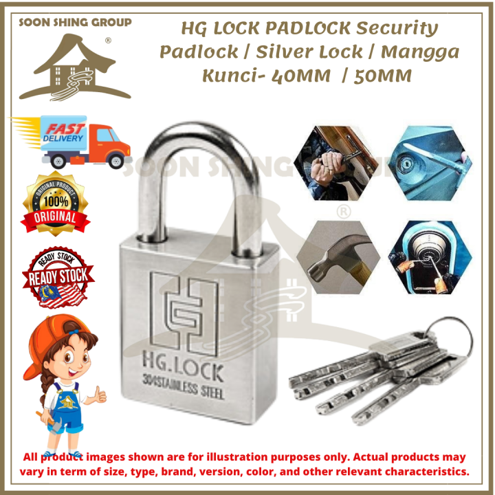 HG LOCK PADLOCK Security Padlock / Silver Lock / Mangga Kunci- 40MM HG ...
