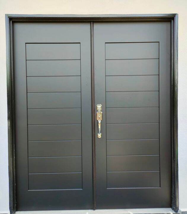 Pintu Kayu Depan Rumah (Full Solid Core) Wooden Door Design Line Double ...
