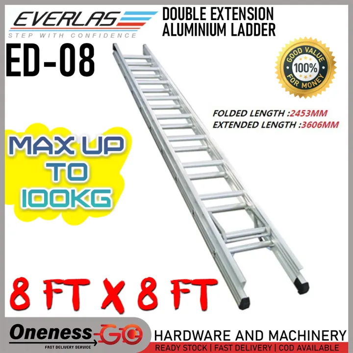 ''EVERLAS'' DOUBLE EXTENSION ALUMINIUM LADDER 8 STEP ED-08 8' X 8' | Lazada