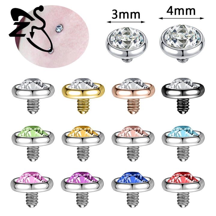 1 PC 3/4mm Color Crystal Micro Dermal Piercing 316L Stainless Steel ...