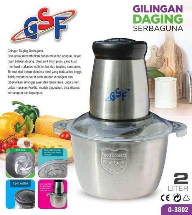 GSF 3802 Food Processor Elektrik Chopper Daging Bumbu Listrik 2 Liter ...