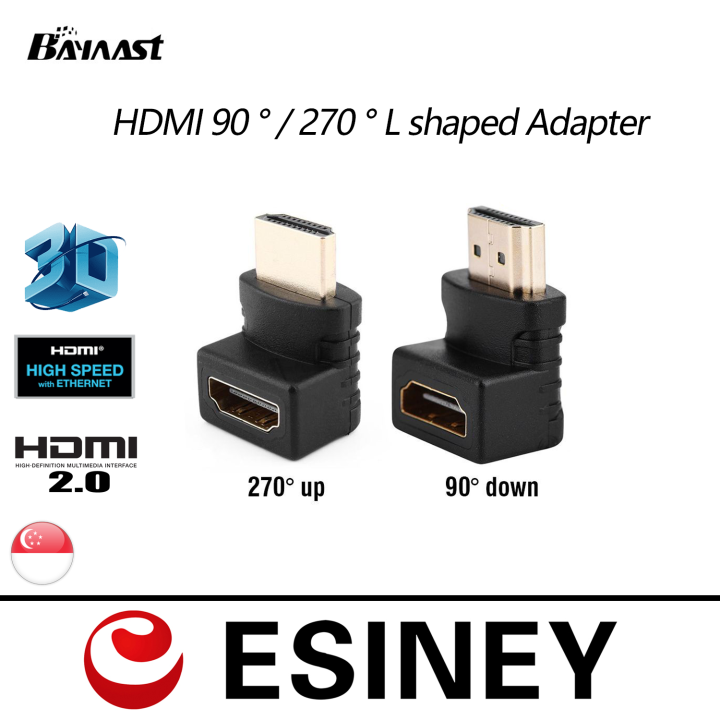 90 Degree / 270 Degree HDMI L SHAPED ADAPTER Male to Female Right Angle ...