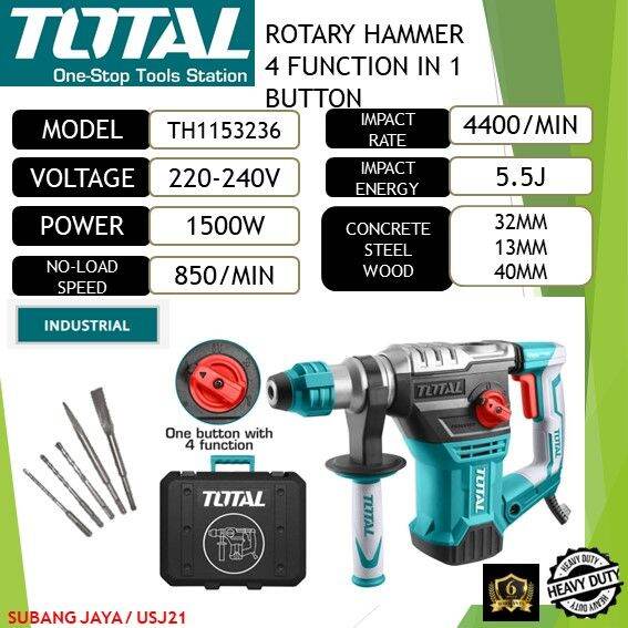 Total Rotary Hammer 4 Function in 1 Button / 32mm /1500W / 5.5J ...