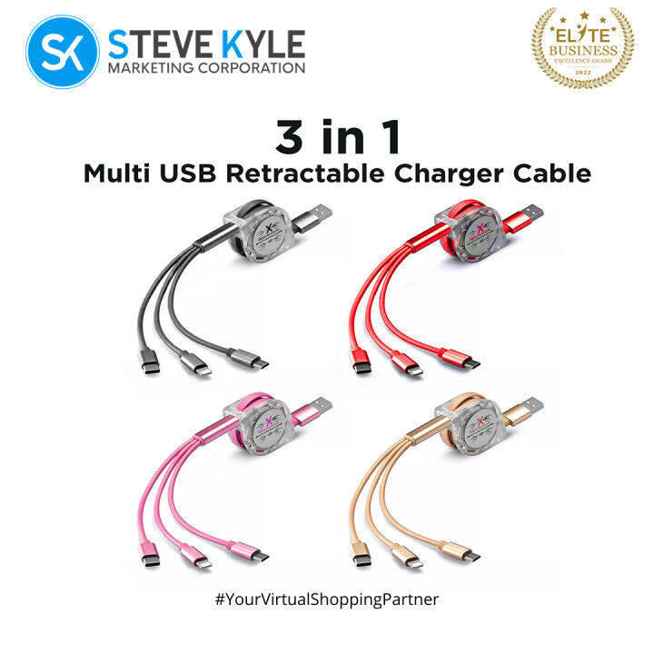 Universal Retractable 3 In 1 Multi Multiple 3in1 USB Charging Charger ...