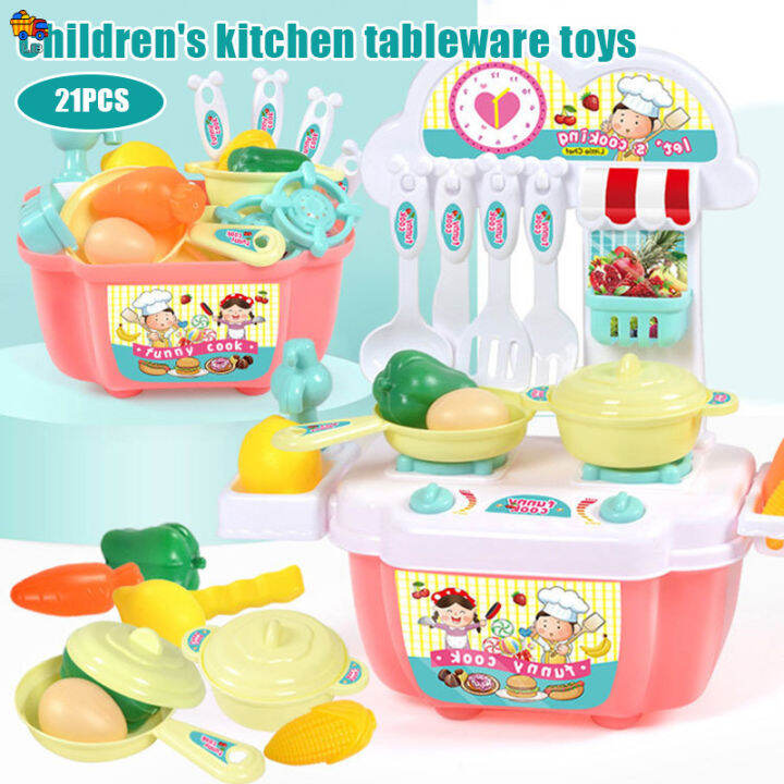 LIB 21 PCS Play Kitchen Kit For Kids Pretend Cooking Set Roleplay ...