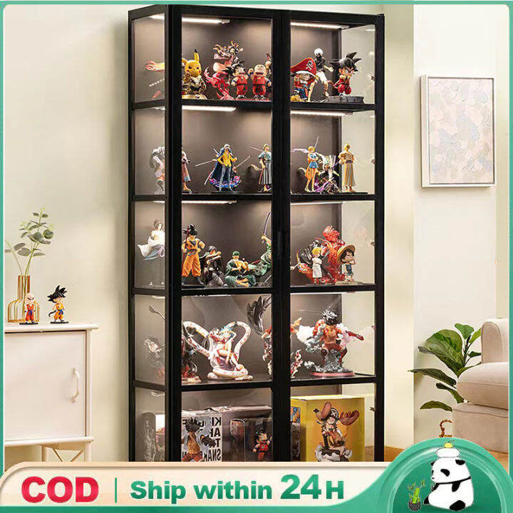 4/5 Layers Display Cabinet 2 Doors Acrylic Bamboo Three Sided ...