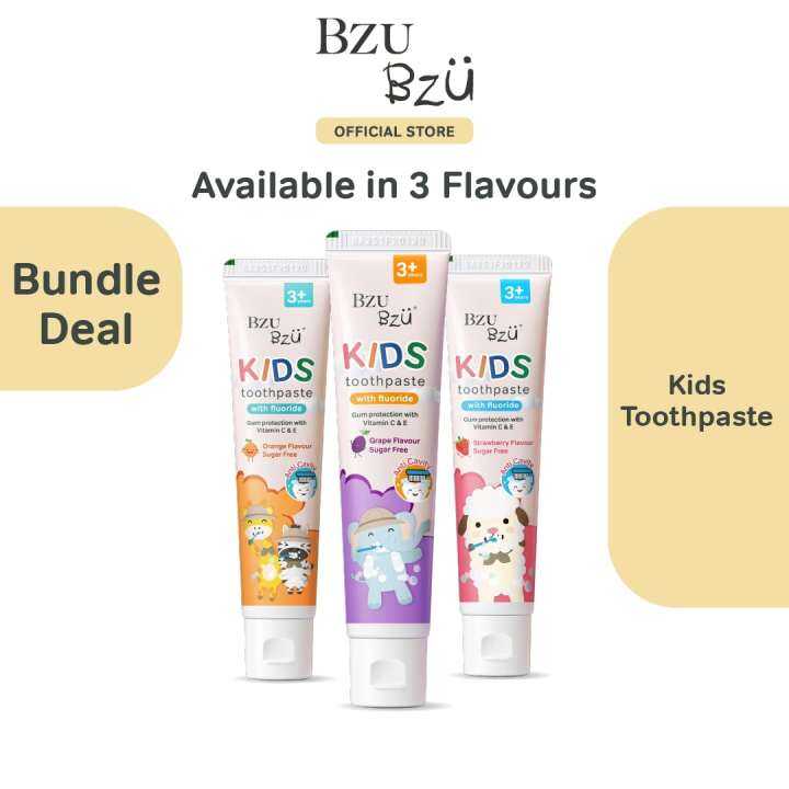 BZU BZU Kids Toothpaste Bundle Deal 50g (Strawberry / Grape / Orange ...