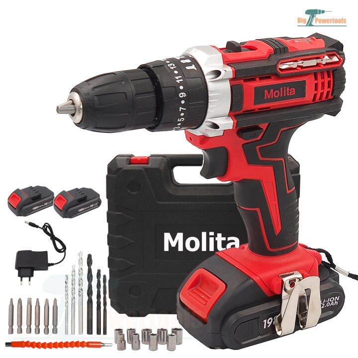 Molita สว่านไร้สาย 198V สว่านกระแทก 3 ระบบ แบตเตอรี่ 2 ก้อน สว่านแบต ...