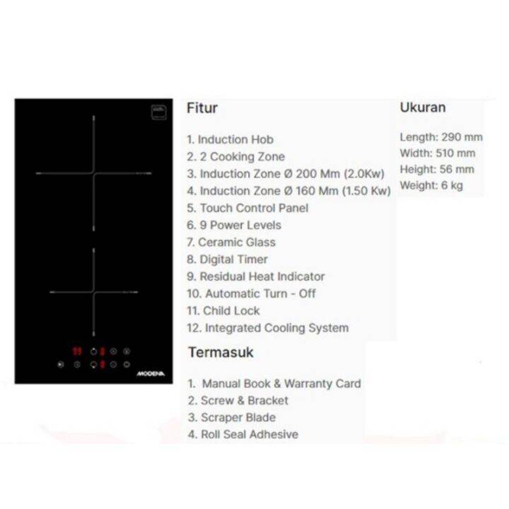 Kompor listrik induksi Modena BI 0321 L / 2 tungku hitam | Lazada Indonesia