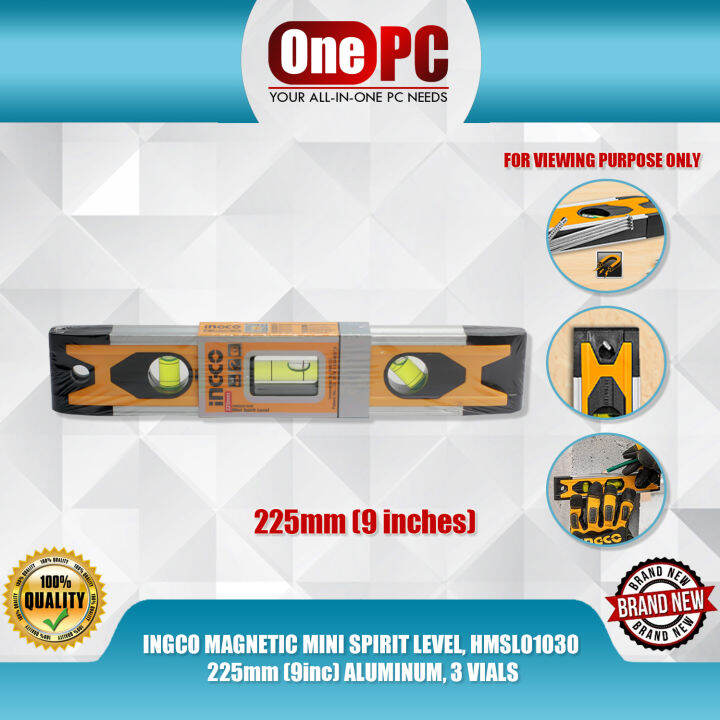 INGCO MAGNETIC MINI SPIRIT LEVEL, HMSL01030 225mm (9inc) ALUMINUM, 3 ...