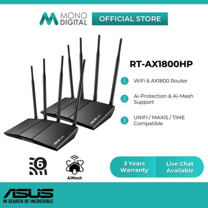 Asus Router RT-AX1800HP Dual Band AX1800 WiFi 6 Ai-Mesh Router MU-MIMO ...