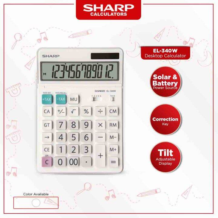 Sharp Calculators EL-340W 12 Digit Tilt Display Desktop Calculator ...