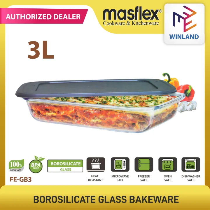 Masflex by Winland 3.0Liter Rectangular Borosilicate Glass Bakeware ...