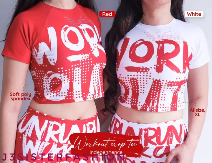 BAJU OLAHRAGA WANITA WORKOUT CROP TOP MERAH PUTIH ATASAN AEROBIC BAJU ...