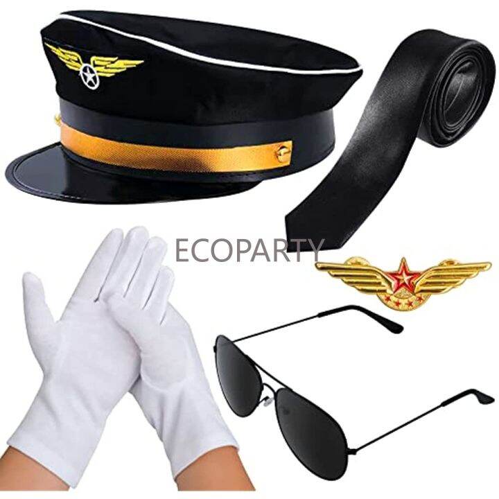 Airline Pilot Captain Costume Kit Pilot Dress up Accessory Set with ...