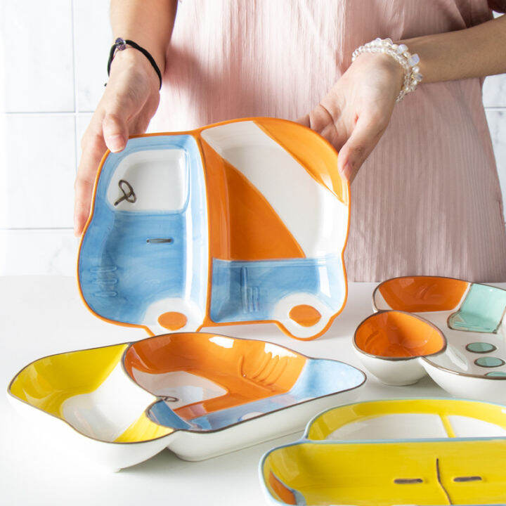 Piring Kartun เซรามิกจานอาหารสำหรับเด็กจานจานอาหารจานแบ่งอาหารค่ำในครัว ...