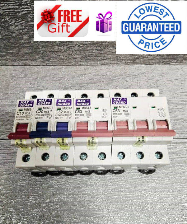 🎁+SMALL FREE GIFT 🎁 SIRIM APPROVED ORIGINAL MAXGUARD MCB 10A 20A 32A 63A SINGLE 3 PHASE ...