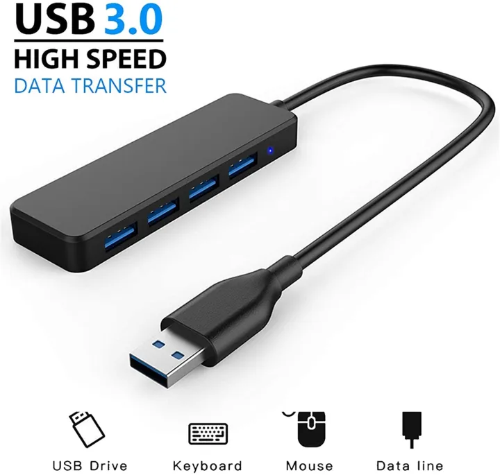 Ultra Slim High Speed USB 2.0 3.0 Hub External 4 Ports Adapter Splitter ...