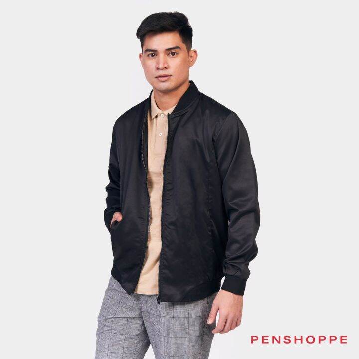 Penshoppe Basic Bomber Jacket For Men (Black) | Lazada PH