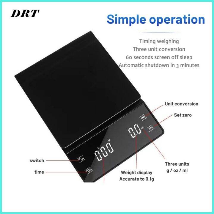 Coffee Centre Coffee Scale with Timer LCD Display Kitchen Scales 3KG/0.1g Food Weighing With ...