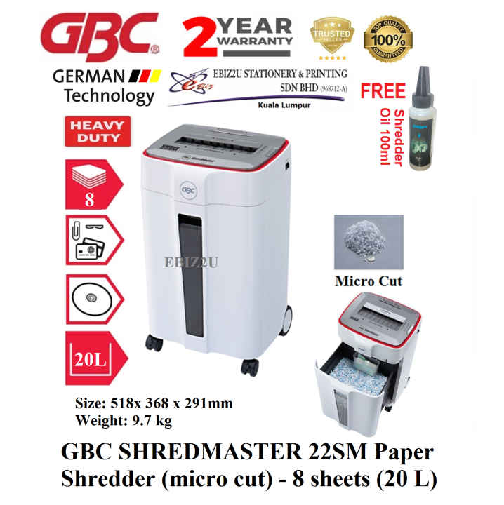 GBC SHREDMASTER 22SM Paper Shredder (micro cut) - 8 sheets (20 L ...