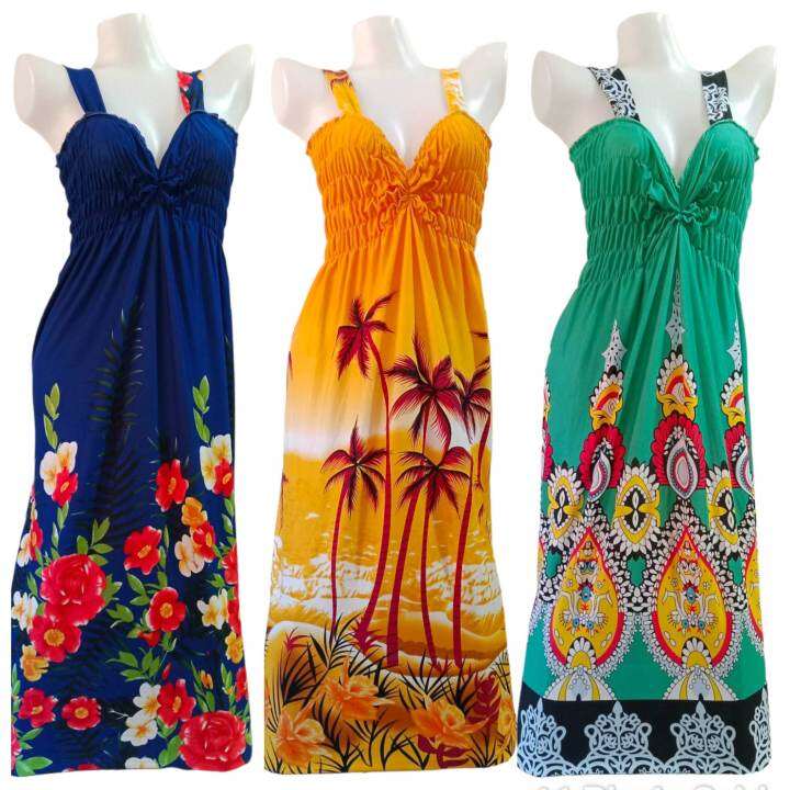 CLEAVAGE DRESS | LONG SMOCKED DRESS | PAMBAHAY DASTER LONG | Cotton ...