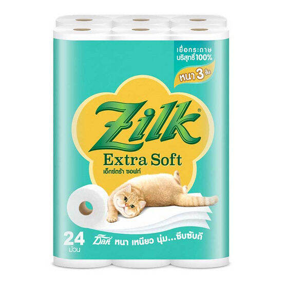 ZILK EXTRA SOFT ซิลค์ เอ็กซ์ตร้า ซอฟท์ กระดาษชำระ กระดาษทิชชูม้วน หนา 3 ชั้น แพ็ค 24 ม้วน ...
