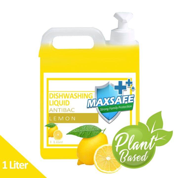 Decontamination 1 liter with pump Maxsafe plant based Antibac Dishwashing Liquid (Lemon) | Lazada PH