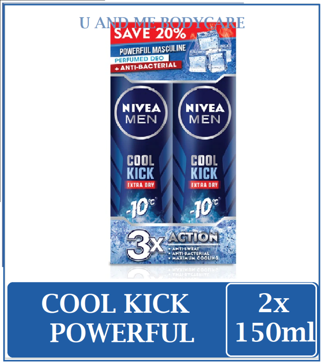 NIVEA Men's Deodorant Spray -Cool Kick / Cool Powder 2x150ml | Lazada