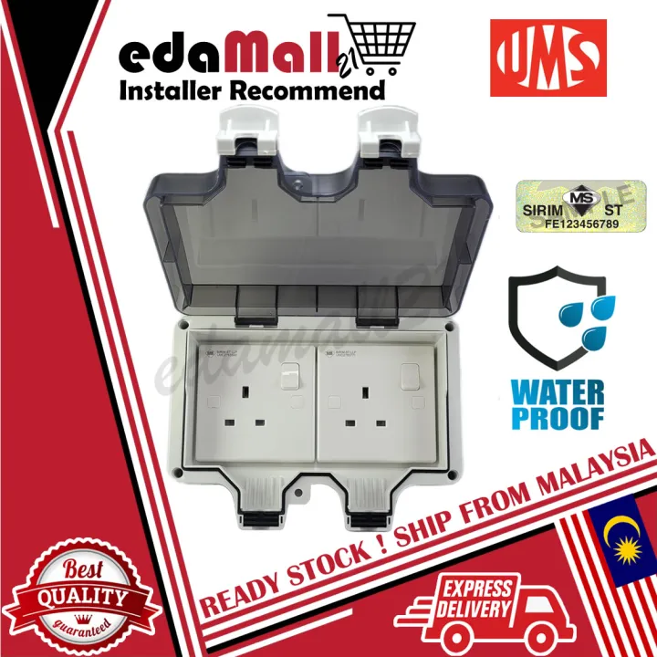 [SIRIM] 2 Gang Outdoor Waterproof Plug Socket Box with UMS 13A Power ...
